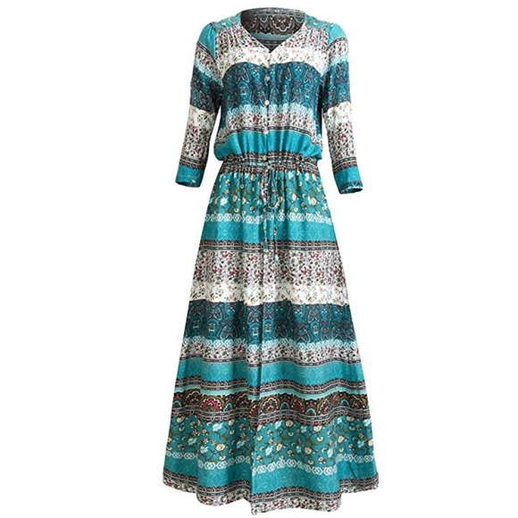Boutique | Dresses | Turquoise Bohemian Split Front Boho Maxi Dress ...